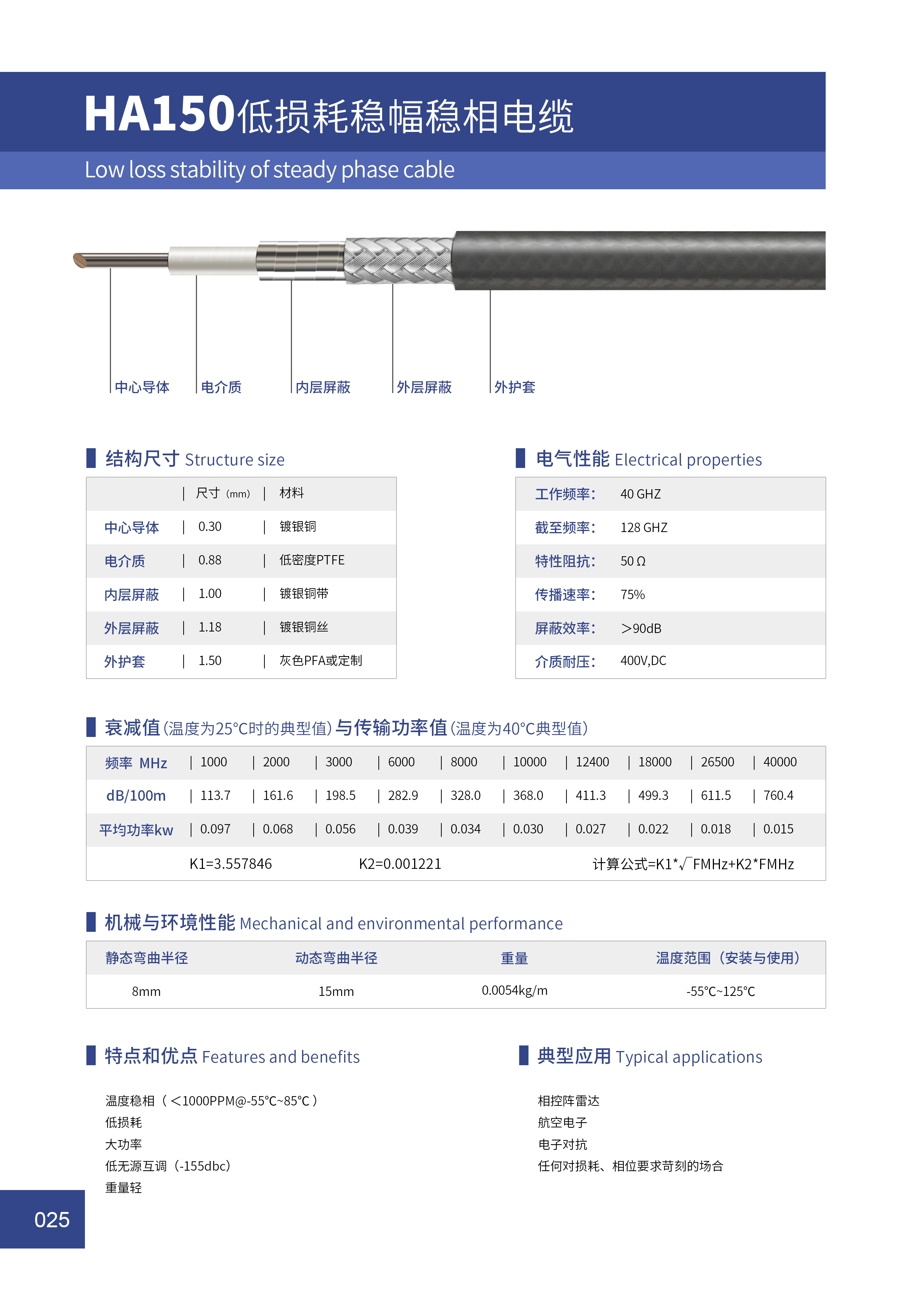 HA150低损耗稳幅稳相电缆 - 润翰微波科技（昆山）有限公司